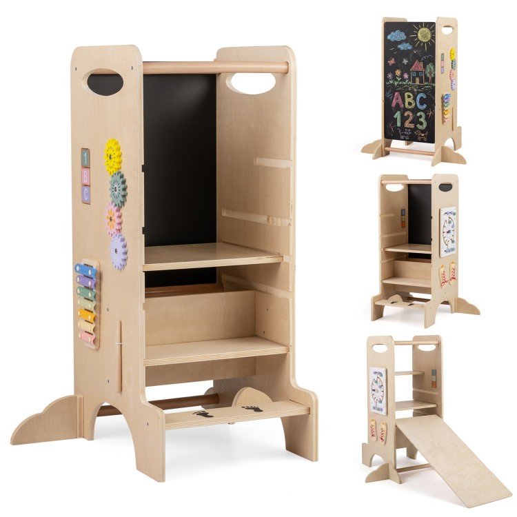Kids Standing Tower with Detachable Chalkboard and Montessori Games for ...