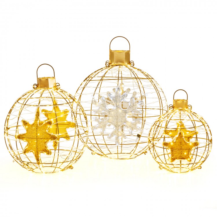 3 Pieces Pre-Lit Lantern Balls with 732 Bright LED Lights and Ground ...