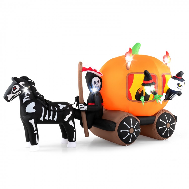 10.2 Feet Long Halloween Inflatable Carriage with Pumpkin and 2 Ghosts ...