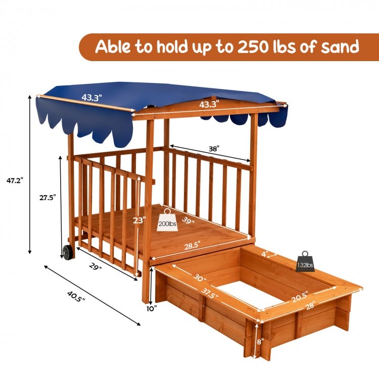 Kids Outdoor Wooden Retractable Sandbox with Cover and Built-in Wheels ...