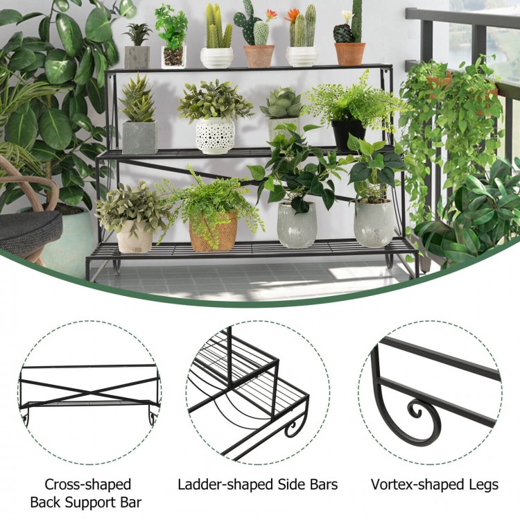 3 Tier Mental Plant Stand with Grid Shelf - Costway