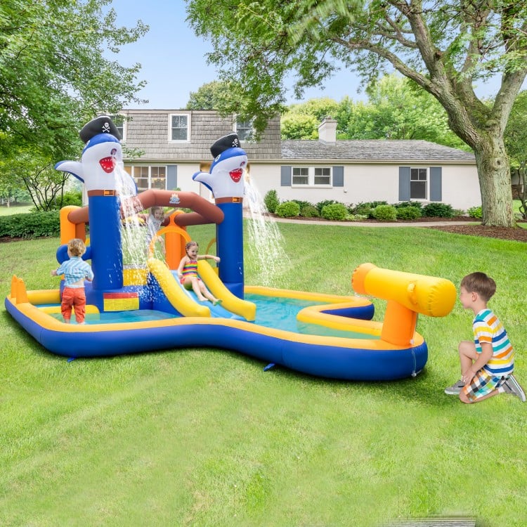 7-In-1 Water Slide Park with Splash Pool and Water Cannon with 680W ...