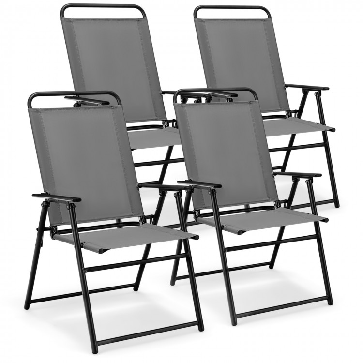 Outdoor Folding Sling Chairs Set of 4 with Armrest and Backrest - Costway