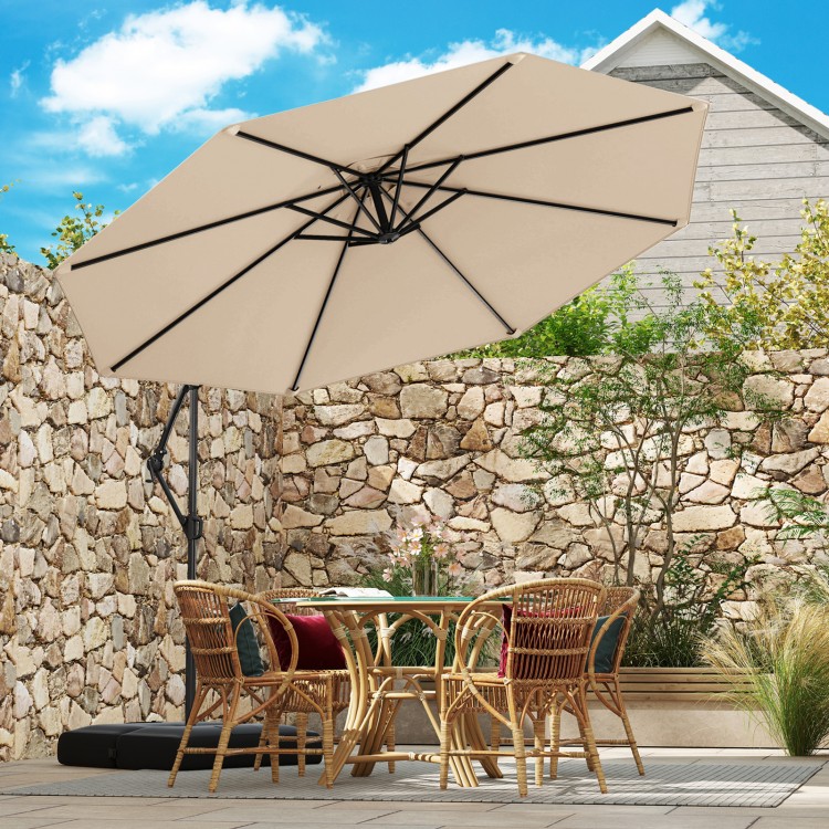 10 Feet Offset Hanging Umbrella with Base Patio Cantilever Umbrella ...