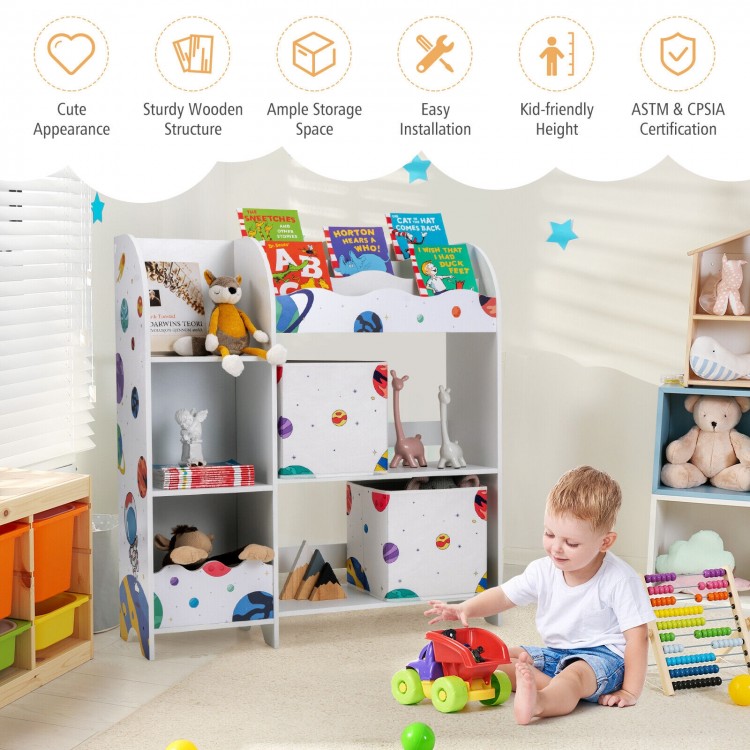 Kids Toy and Book Organizer Children Wooden Storage Cabinet with ...