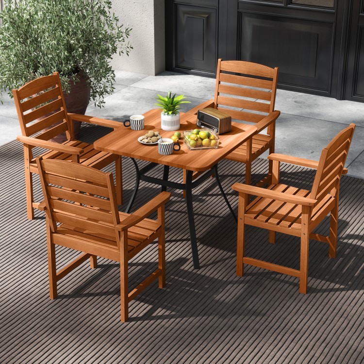 Outdoor Wooden Dining Chairs with Inclined Backrests and Slatted Seats ...