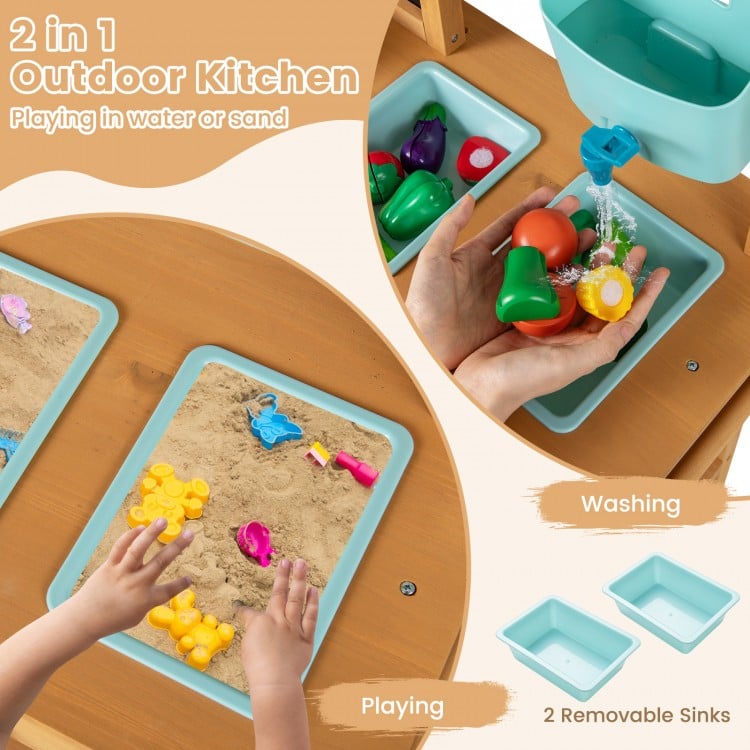 Outdoor Play Pretend Kitchen with Faucet and Removable Sinks for ...