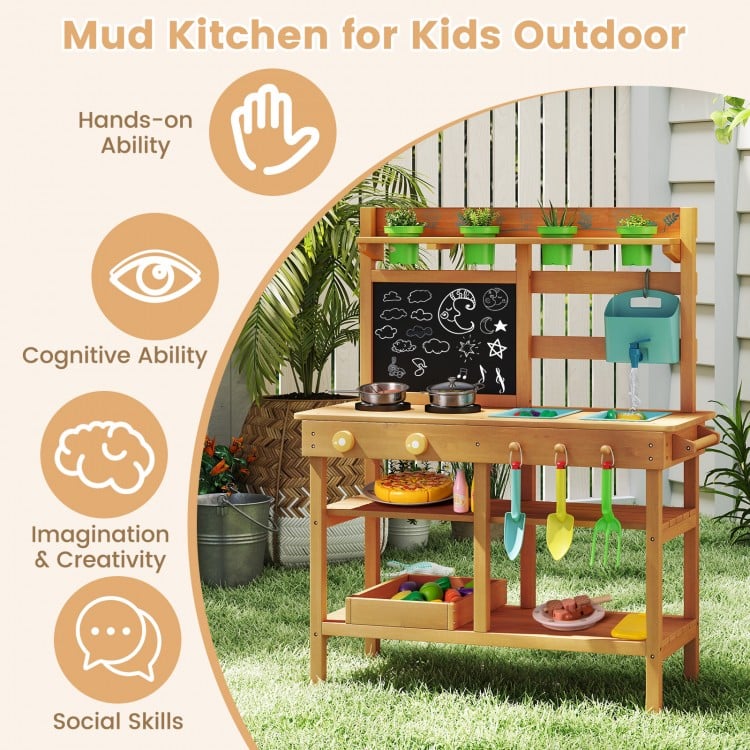 Outdoor Play Pretend Kitchen with Faucet and Removable Sinks for ...