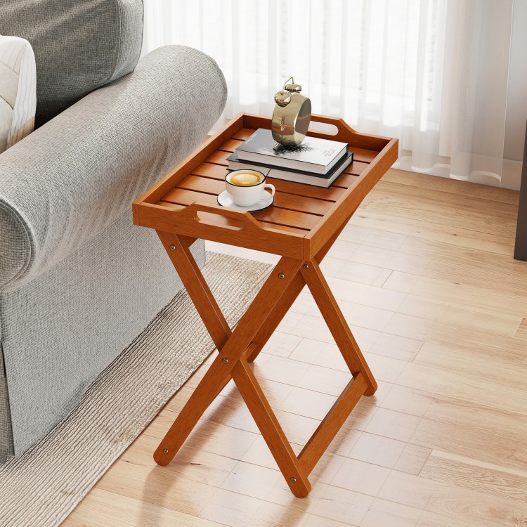 Outdoor Wood Tray Table Portable Side End Table with Folding Frame ...