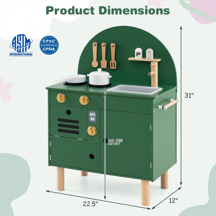 Play Kitchen for Kids Wooden Kitchen Playset with Stoves Faucet Sink ...