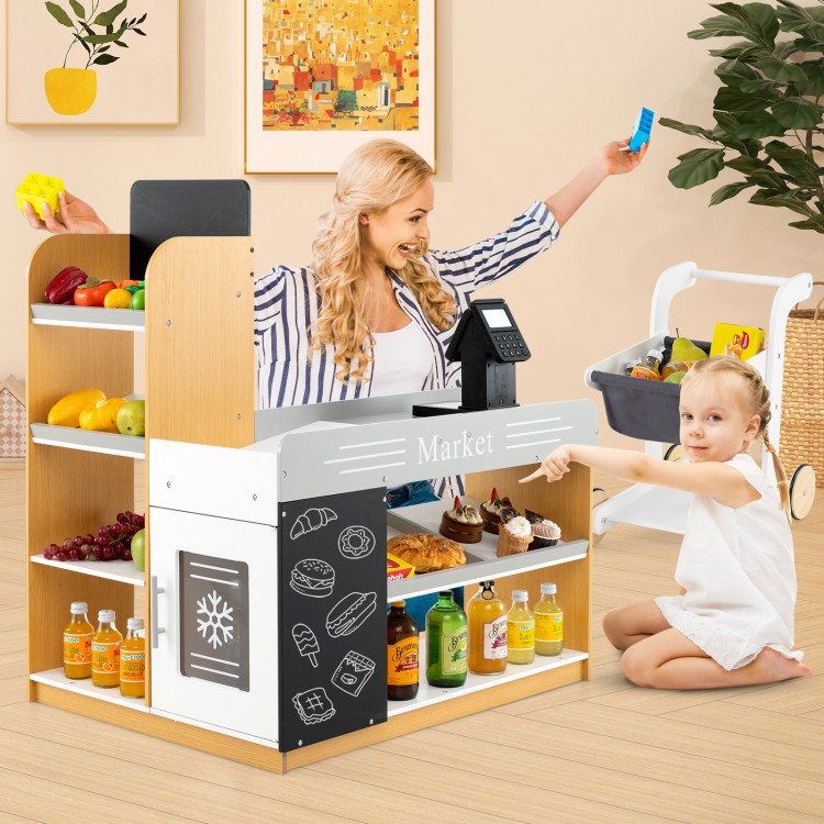 Pretend Play Grocery Store Set with Shopping Cart and 2 Chalkboards ...