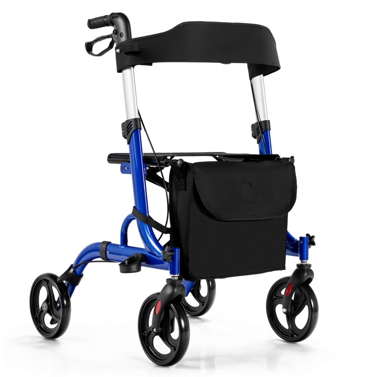 Folding Aluminum Rollator Walker with 8 inch Wheels and Seat - Costway