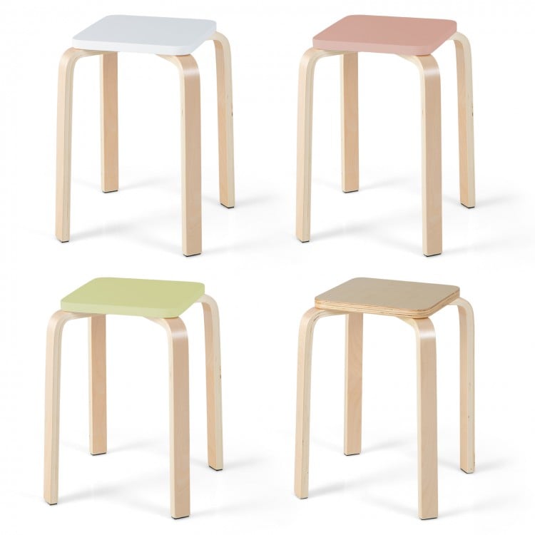 Stackable Stools Set of 4 with Square Top and Rounded Corners - Costway