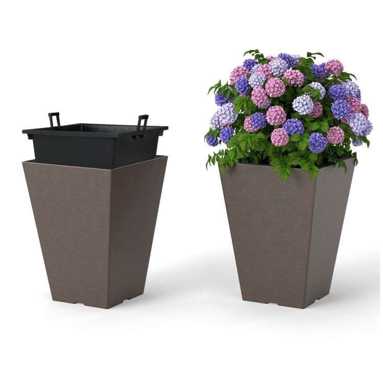 Set of 2 Square Taper Planter with Removable Inner Bucket and Optional ...