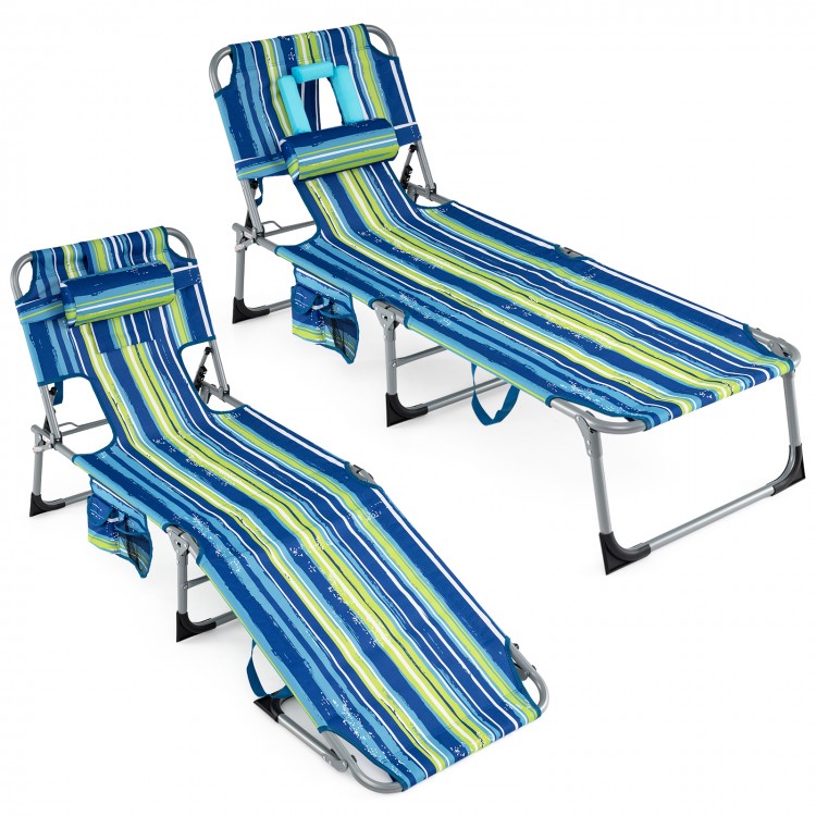 Set of 2 Tanning Chair Portable Chaise Lounge Chair with 4-Position ...