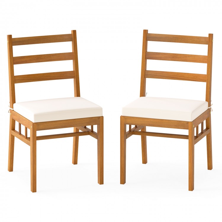 Solid Acacia Wood Patio Chair Set of 2 Armless Chair - Costway