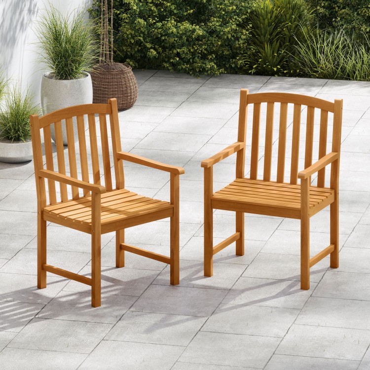 Solid Acacia Wood Patio Chairs Set of 2 with Slatted Seat and Inclined ...