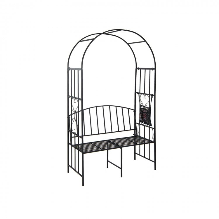 Steel Garden Arch with 2-Seat Bench - Costway