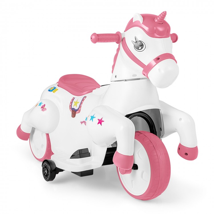12V Unicorn Ride on Toy with Training Wheels and Horse Riding Mode ...