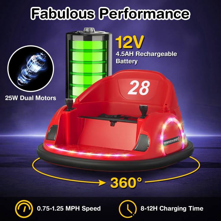 12V 360° Ride on Bumper Car for Toddlers with Remote Control - Costway