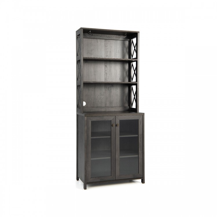 Tall Freestanding Bar Cabinet Buffet with Glass Holder and Adjustable ...