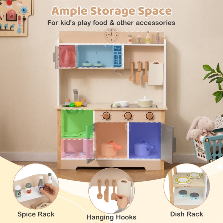 Wooden Play Kitchen Cooking Toy Playset for Kids - Costway