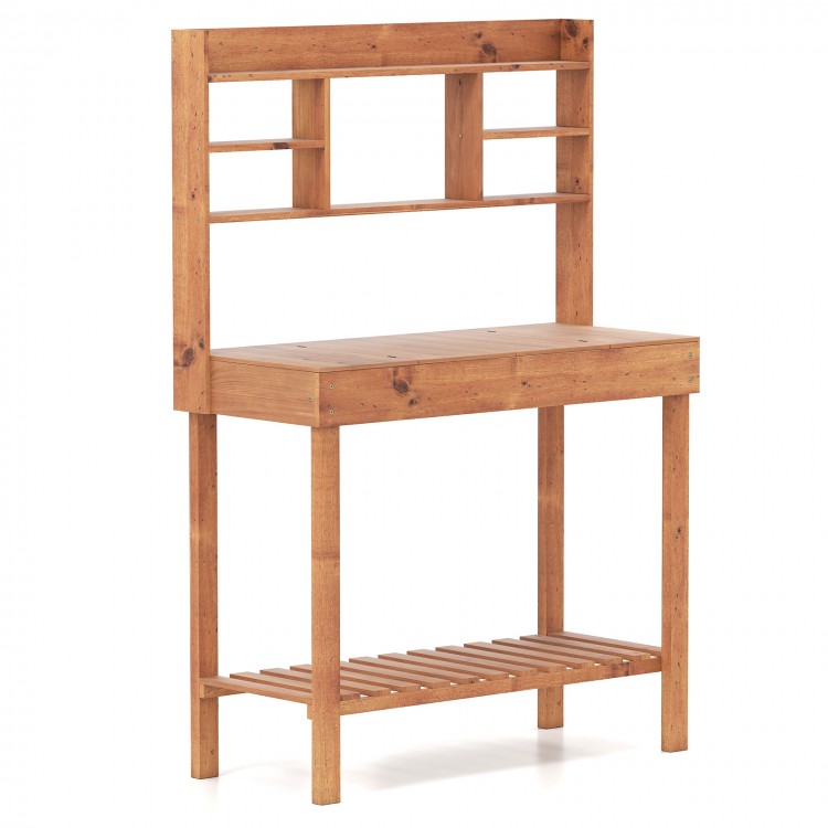 Wooden Potting Bench Table Garden Planting Workstation with 3-Tier Open ...