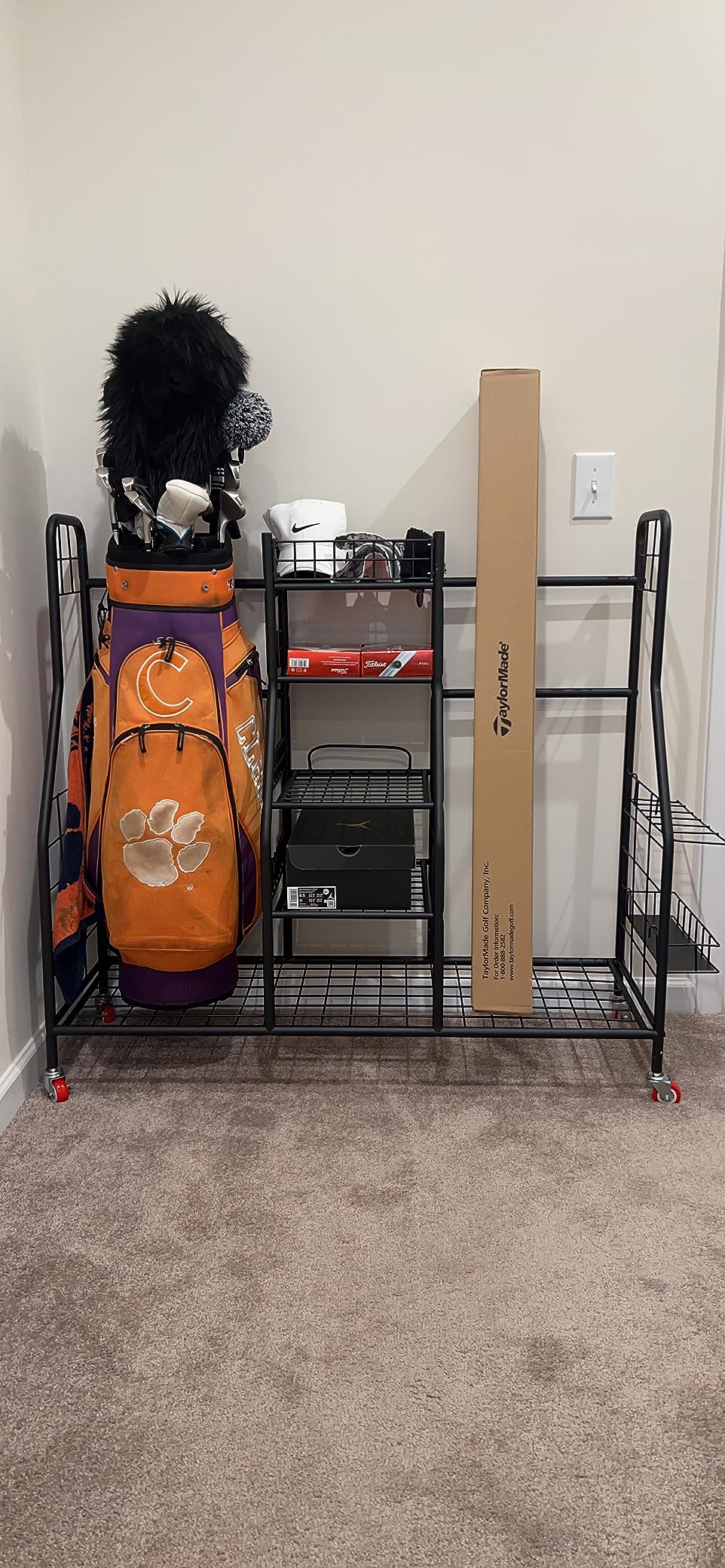 Double Golf Bag Rack with Removable Golf Club Stand and Wheels - Costway